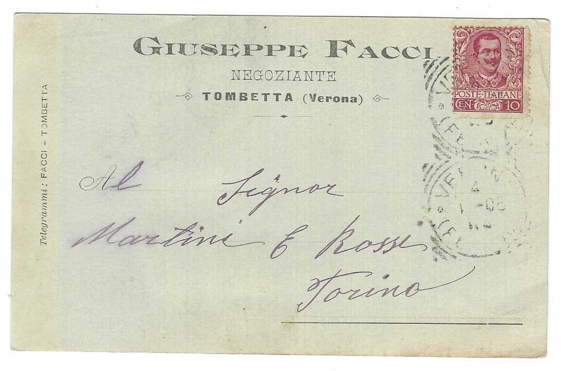 TOMBETTA VERONA NOGOZIO GIUSEPPE FACCI VIAGGIATA 1905 FP #37 | eBay