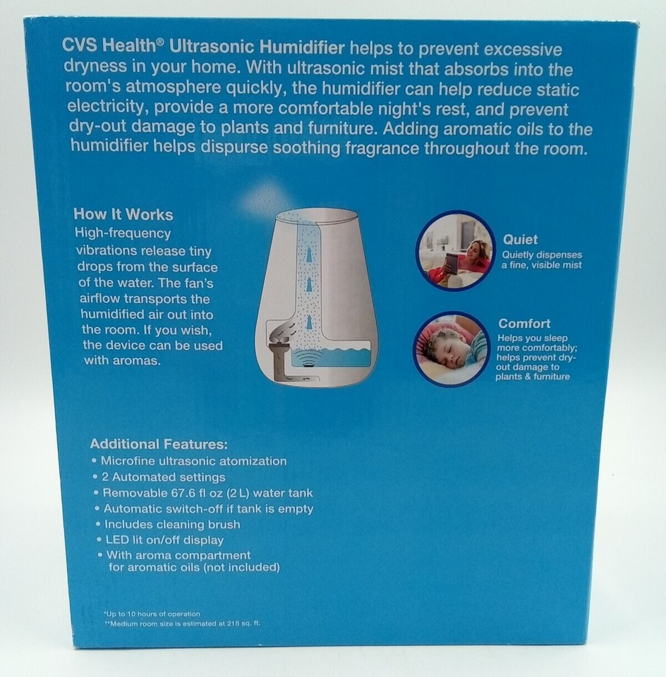 CVS Health Ultrasonic Cool Mist Humidifier No Filters Required White ...