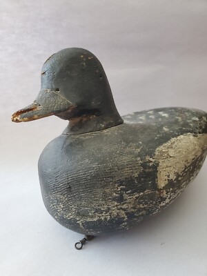 Handcarved Primative Weathered Wooden Duck Decoy, Lead On Bottom, Beak ...