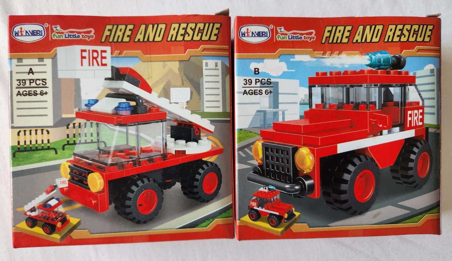 Fire &Rescue 2 Vehicles Mini Building Blocks Fire Truck Car Building ...