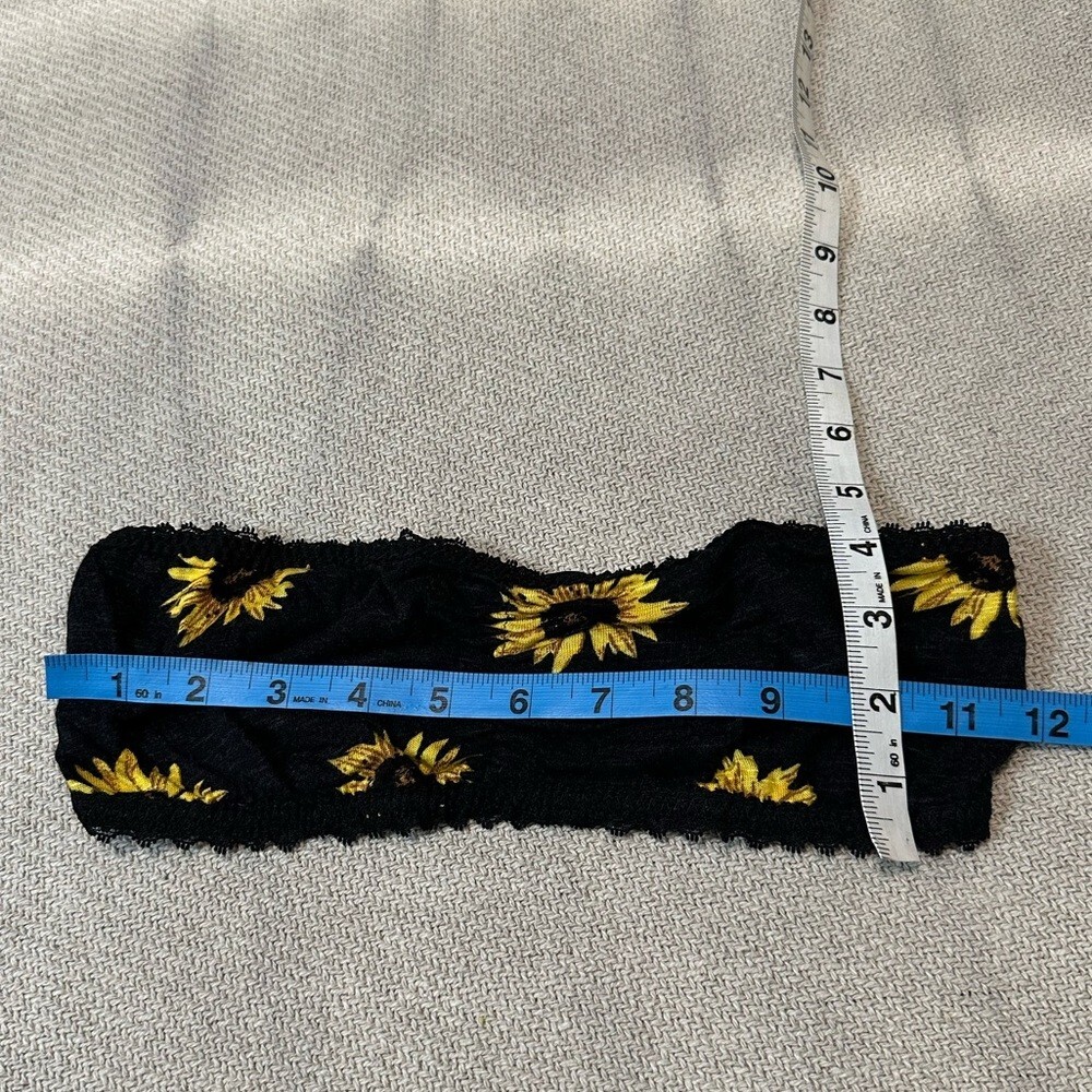 Forever 21 Sunflower Bandeau Bra Top Size Small Black Floral Boho ...