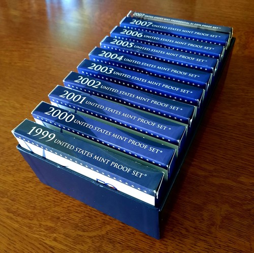 U.S. Mint Proof Sets, 9 Set Lot, 1999 - 2007, in U.S. Mint Storage Box ...