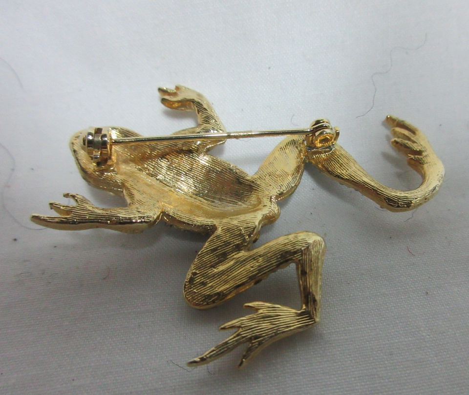 Gold Tone jewelry Clear Crystal Rhinestone Tiny Frog Toad Pin Brooch 2 ...