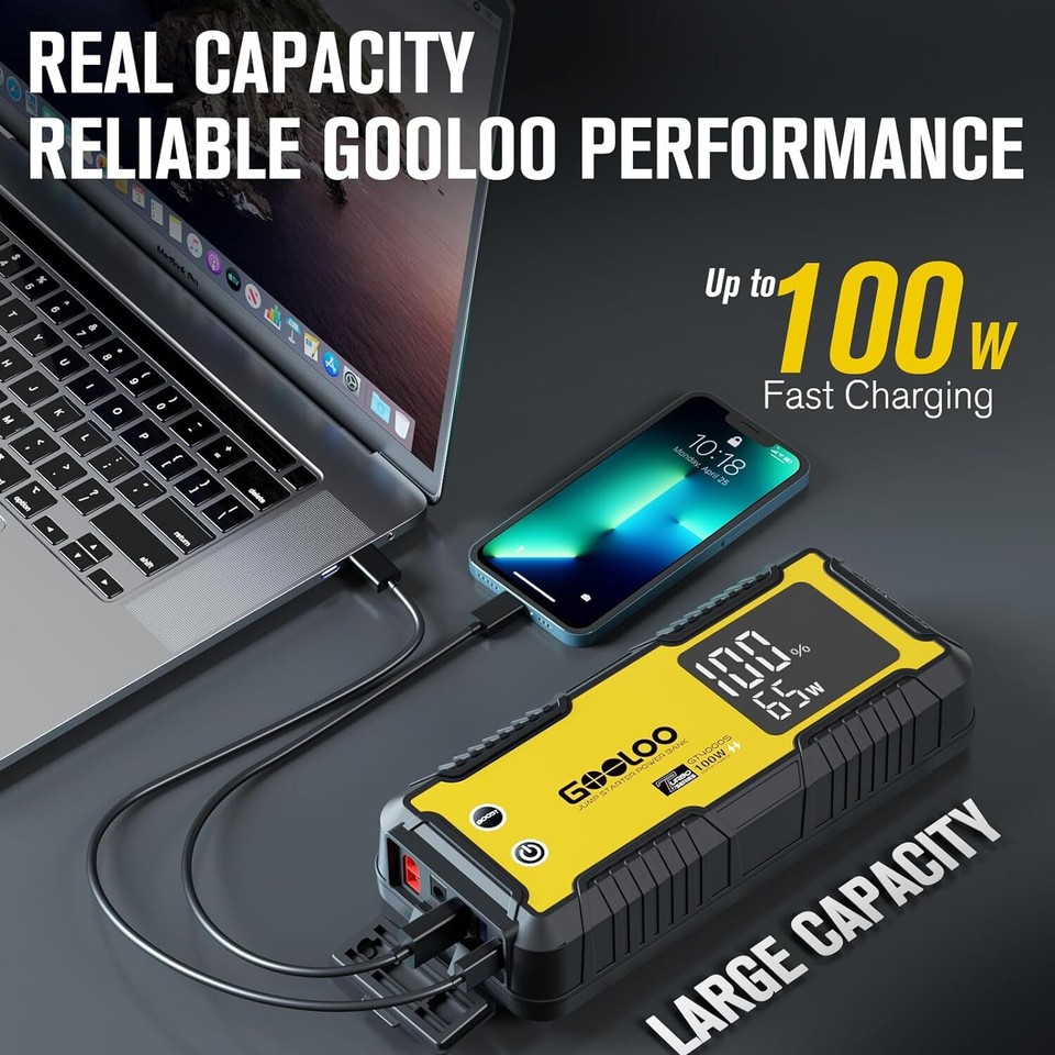GOOLOO GT4000S Car Jump Starter 4000A 100W Fast-Charging Lithium Jump ...