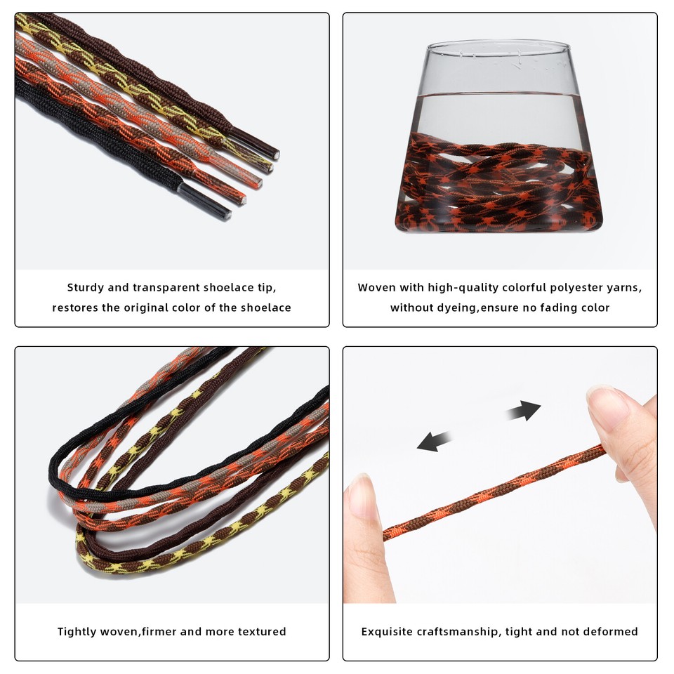 1 Pair Round Wave Shape Non Slip Heavy Duty Hiking Work Boot Shoe Laces ...