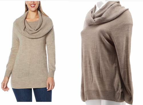 NEW Colleen Lopez 1X Sweater SHIRT TUNIC Convert. Neck GRAY PULLOVER ...