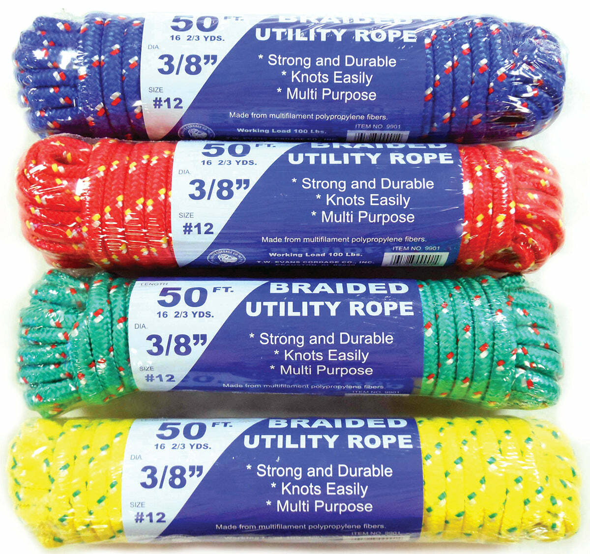 Braided Utility Rope 3/8" x 50' Polypropylene Fiber Strands Assorted ...
