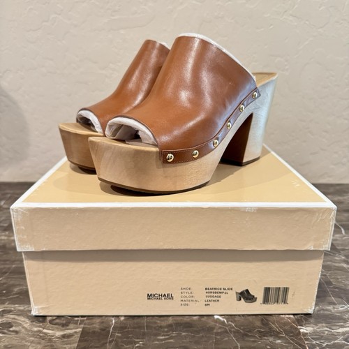 NEW Michael Kors Beatrice Leather Open Toe Clogs | eBay