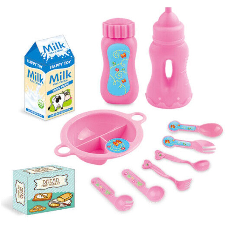 Pink Baby Dolls Bed Rocking Cradle Crib Cot 45cm Toy With Feeding ...