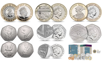 2017 1p 2p 5p 10p 20p 50p pence coin £1 £2 £5 pound coin UK royal mint ...