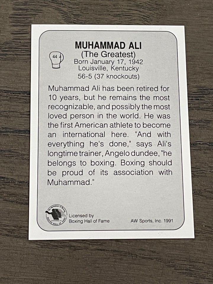 1991 All World Boxing Muhammad Ali Bonus Card #4 #44 (A) | eBay