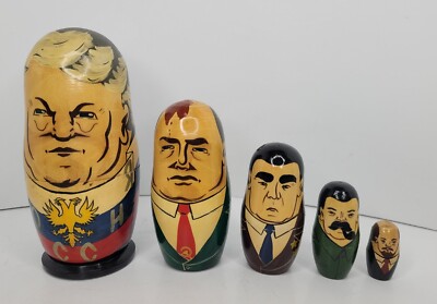 Russian Presidents, Leaders Nesting Dolls Set of 5 Soviet Vintage Wood ...