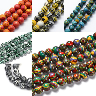 5 Strands 8mm Dyed Round Synthetic Malachite Beads Strands Jewelry ...