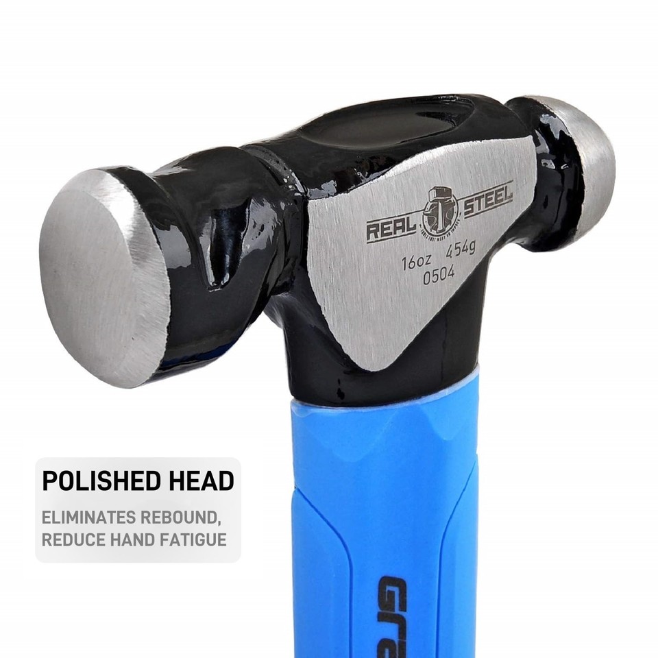 Ball Peen Hammer 16oz, Metalworking Tool Forged Steel Head Ball Pein ...