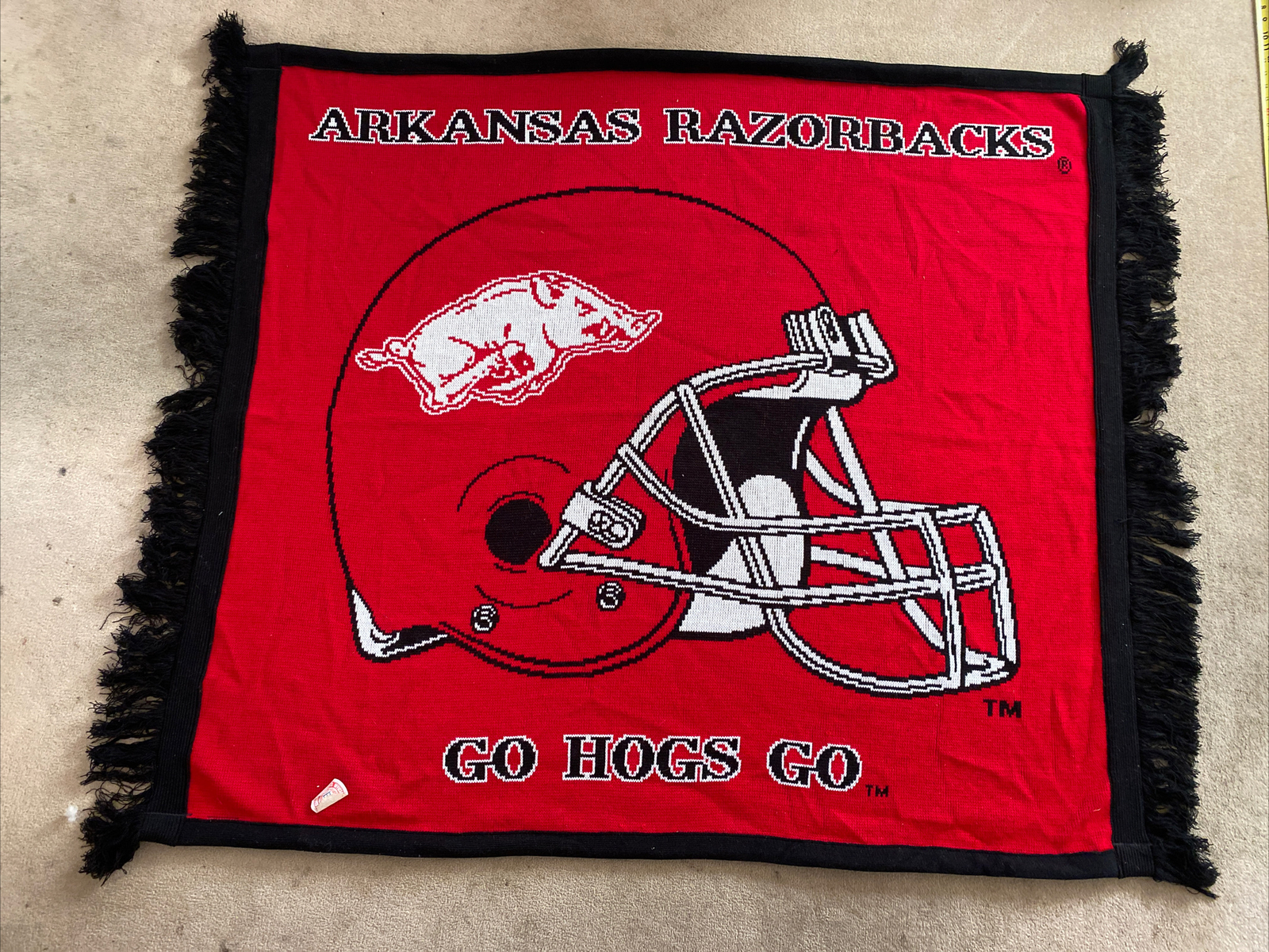 Vtg Made In USA Knitwear Arkansas Razorbacks Throw Blanket Fringed ...