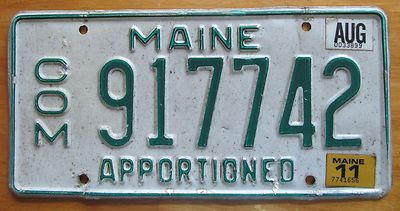 Maine 2011 COMMERCIAL APPORTIONED License Plate # 917742 | eBay