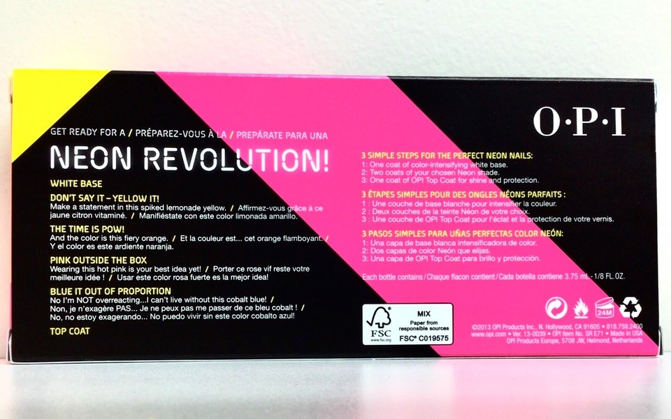 OPI NEON REVOLUTION 6 Mini Polish set: White Base/4 colors/Top Coat x 1 ...