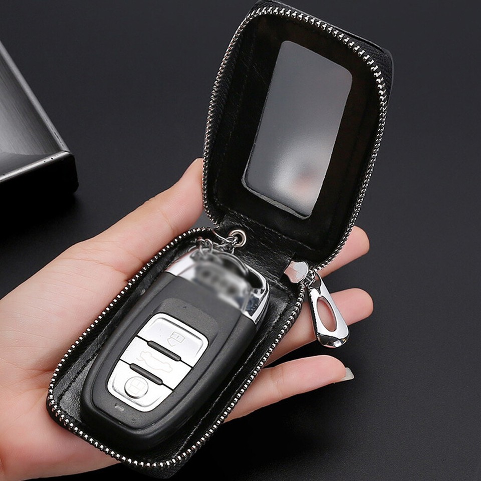 1/2Pcs Car Key Holder Cover Key Chain Bag Genuine Leather Remote Fob ...
