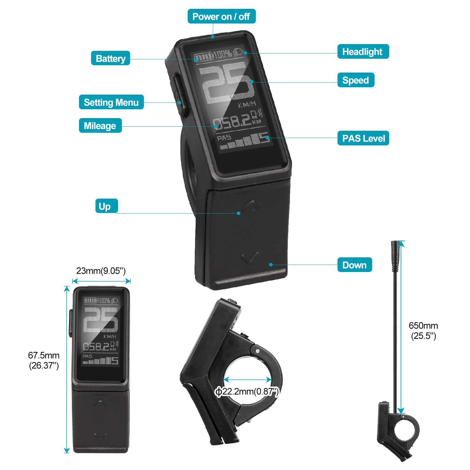 BAFANG BBS01/02 BBS-HD Motor HMI Mini DM03 Display Speedometer for ...