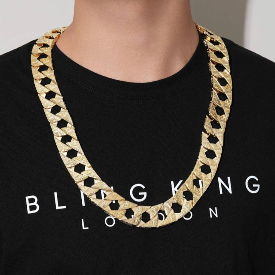 Unisex 9ct Gold Lizard Cuban Curb Chain Necklace Ornate Chaps (26mm ...