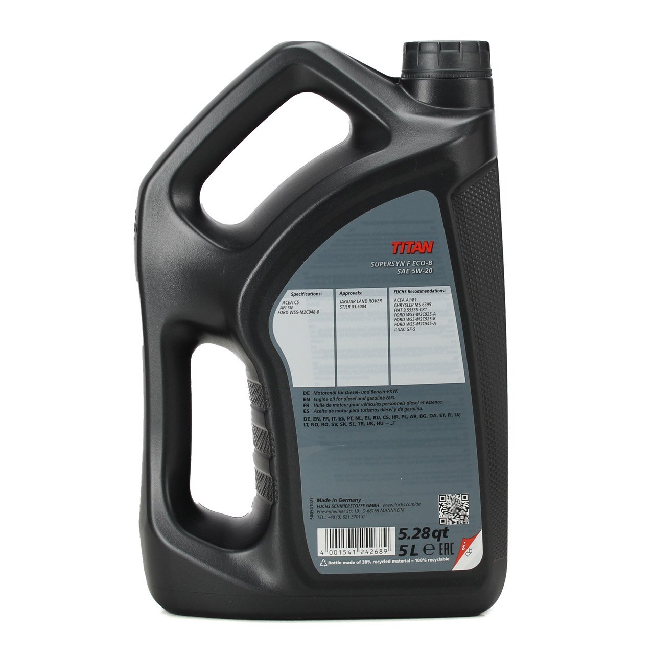 5L 5 Liter FUCHS TITAN SUPERSYN F ECO-B 5W-20 5W20 Motoröl Öl FORD WSS ...