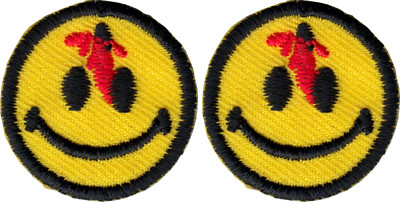 Set Of 2 Patches - Happy Face Bullet Hole Yellow Smile Blood 1" Iron On ...