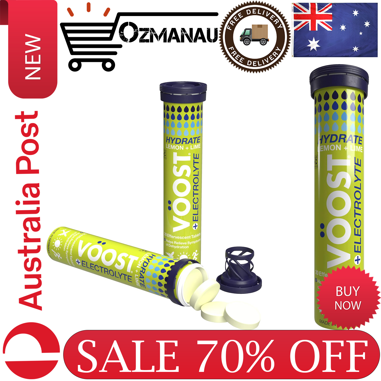 Voost Hydrate Lemon + Lime Effervescent Tablets 20 Pack | Free Shipping ...