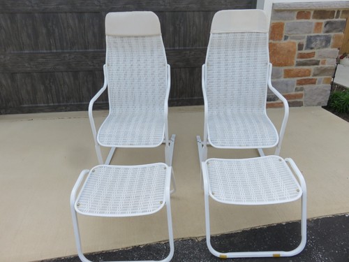 2 VTG Lloyd Flanders High Back Wicker & Metal Rocking Spring Chairs w ...