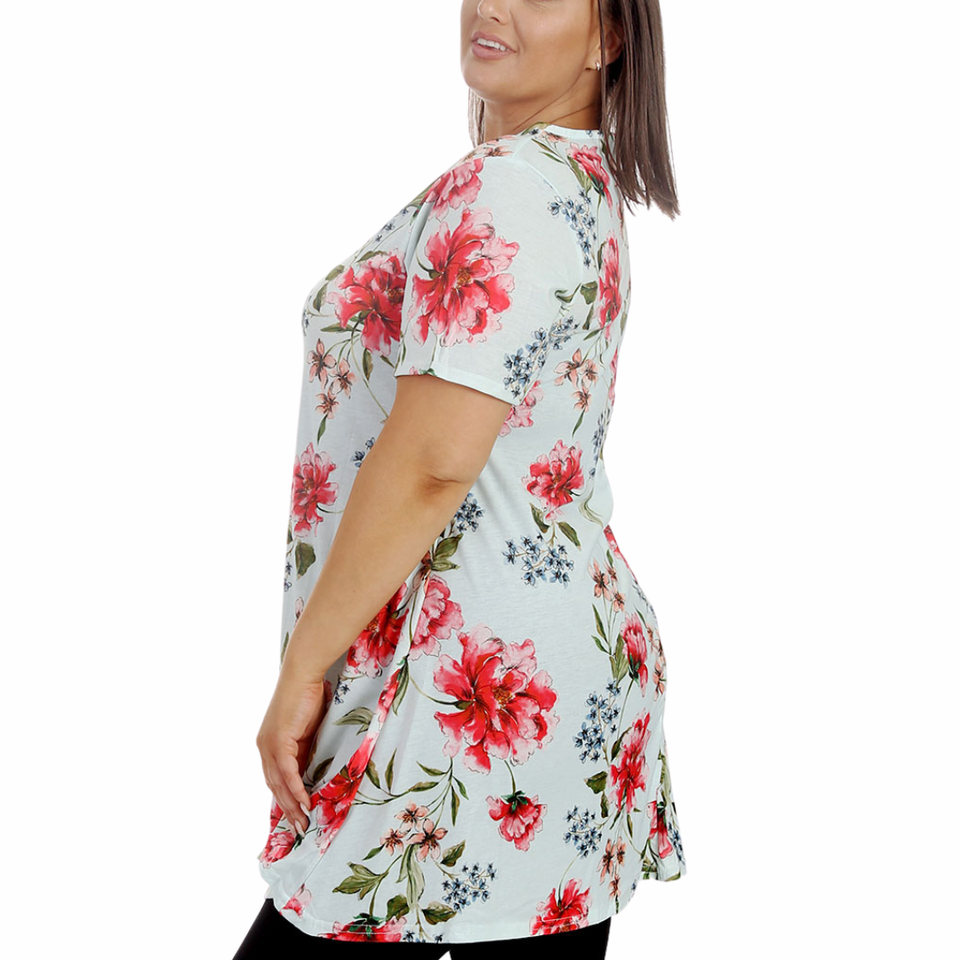 Nouvelle Womens Plus Size Red Floral Print Blouse Tunic Short Sleeves ...