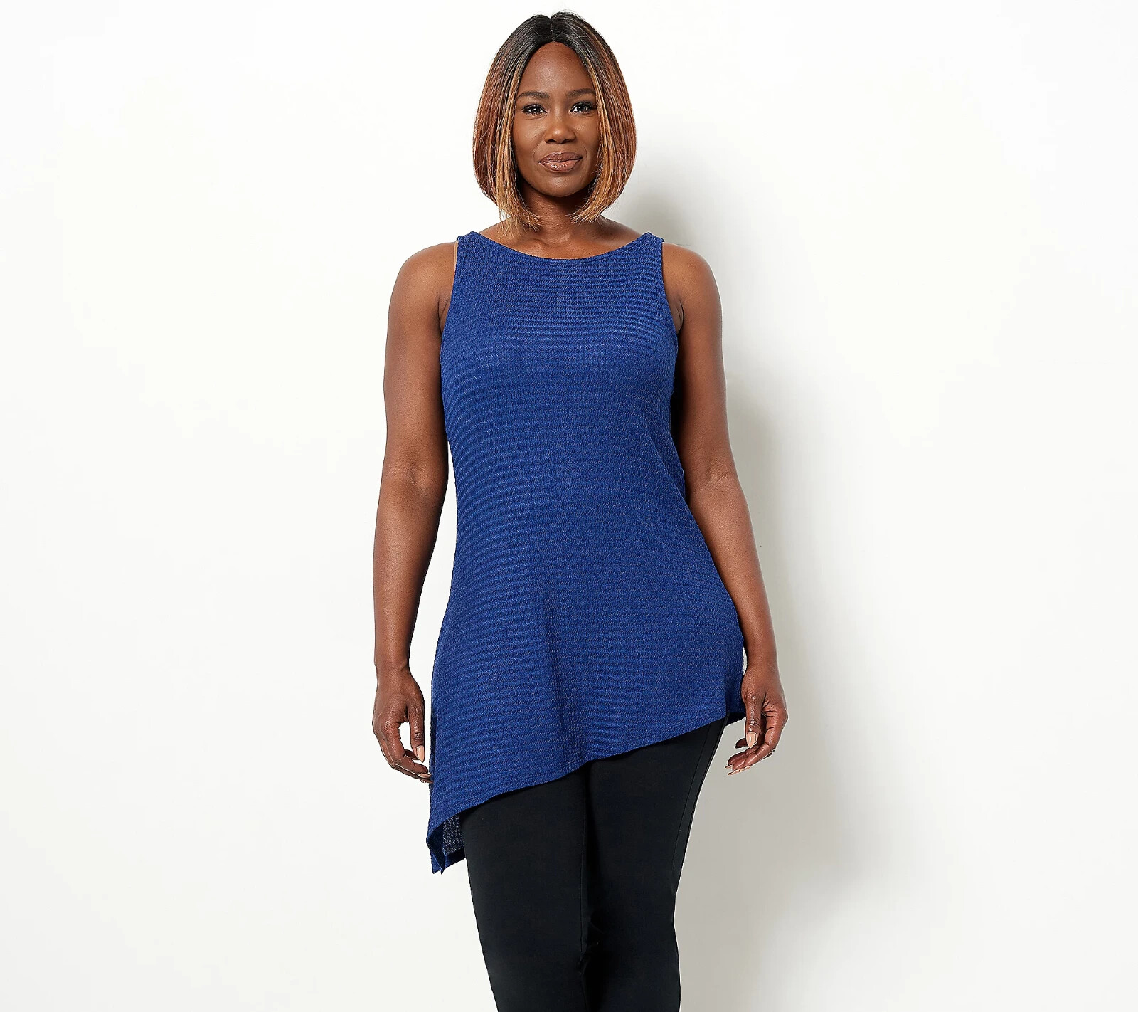 Attitudes by Renee Puma Knit Maxi Cardigan Asymmetric Tank Set XS Navy ...