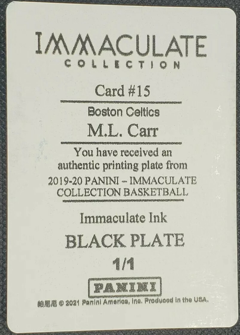 M. L. CARR 2019-20 Panini Immaculate Ink PRINTING PLATE SP 1/1 Celtics ...