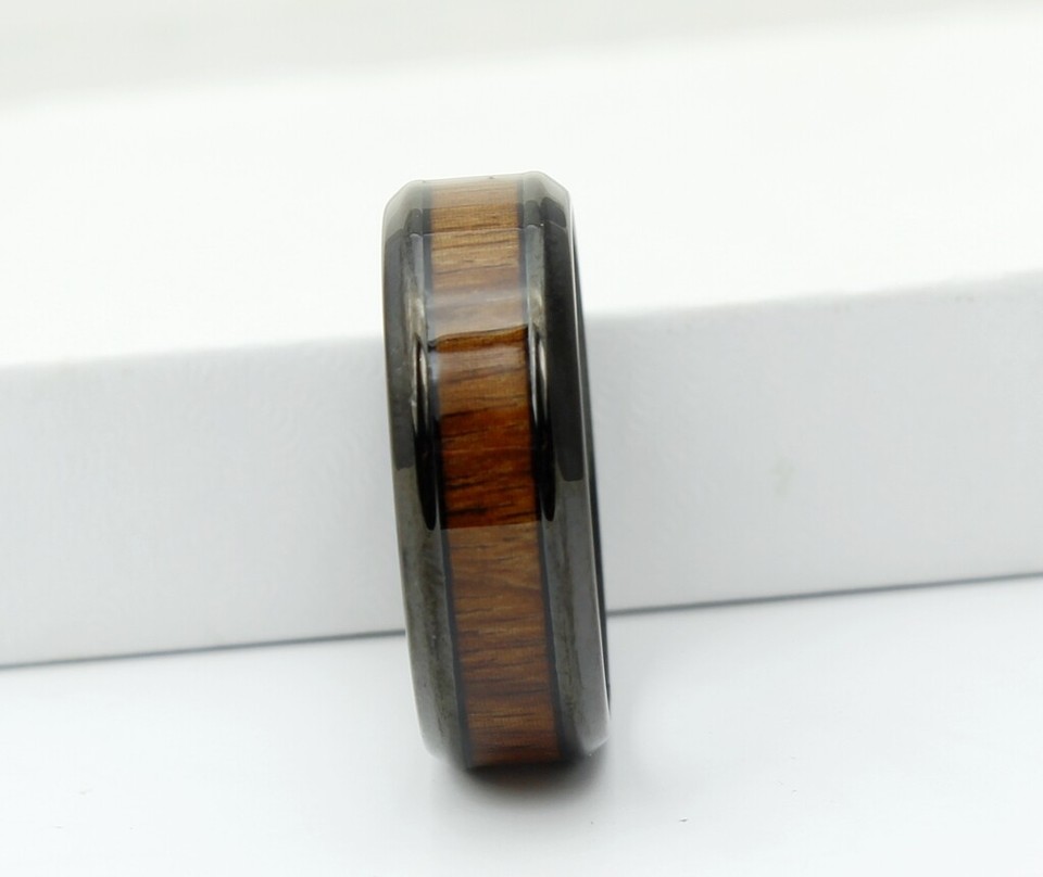 Chic Fashion Men/ Women Sabilli Wood Titanium Stainless Steel Ring 8-12 ...