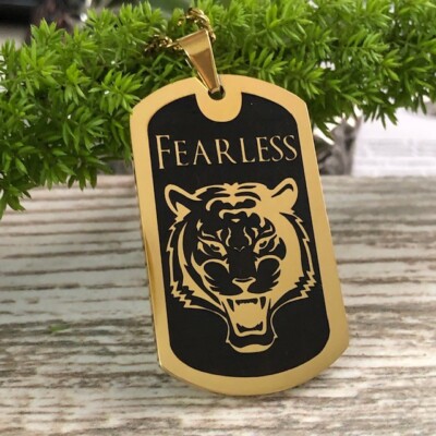 Tiger Dog Tag Necklace Personalize Engrave Stainless Steel Dog Tag ...