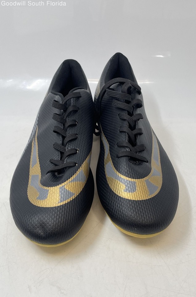 Dovksi Mens Black Leather Low Top Round Toe Lace-Up Soccer Cleats Size ...