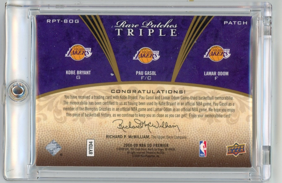 Kobe Bryant, Pau Gasol, Lamar Odom 2008-09 UD Premier Rare Patches ...
