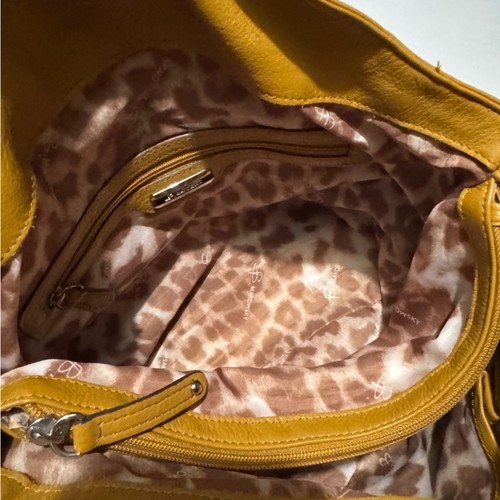 B. Makowsky Mustard Yellow Leather Animal Print Tip Handle Satchel Shoulder Bag | eBay