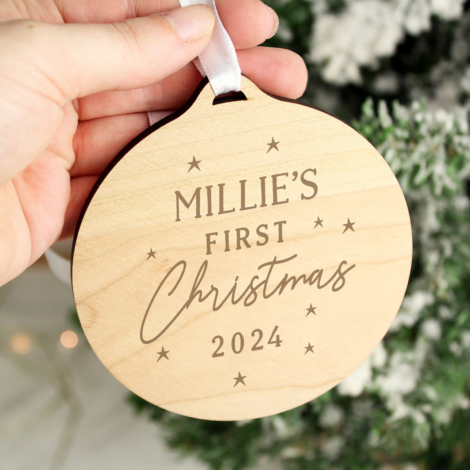 Personalised Baby's First Christmas Round Wooden Decoration. | eBay UK