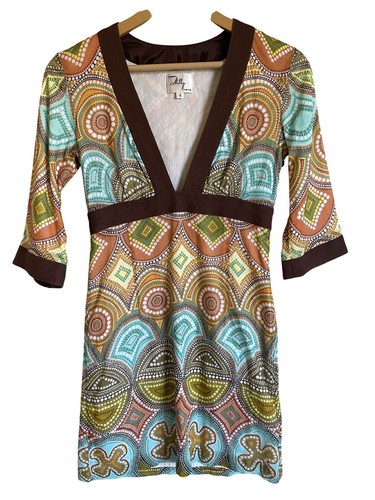 Milly Dot Abstract Mod Retro V-Neck Dress Size 4 3/4 Sleeve Cotton Silk Knee Len | eBay