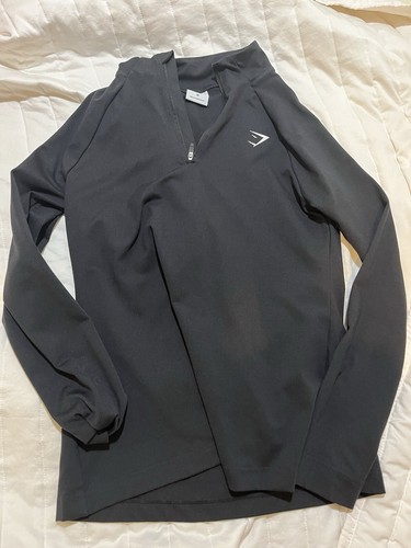 Gymshark Quarter Zip Compression Tight Fit Black Long Sleeve Activewear ...