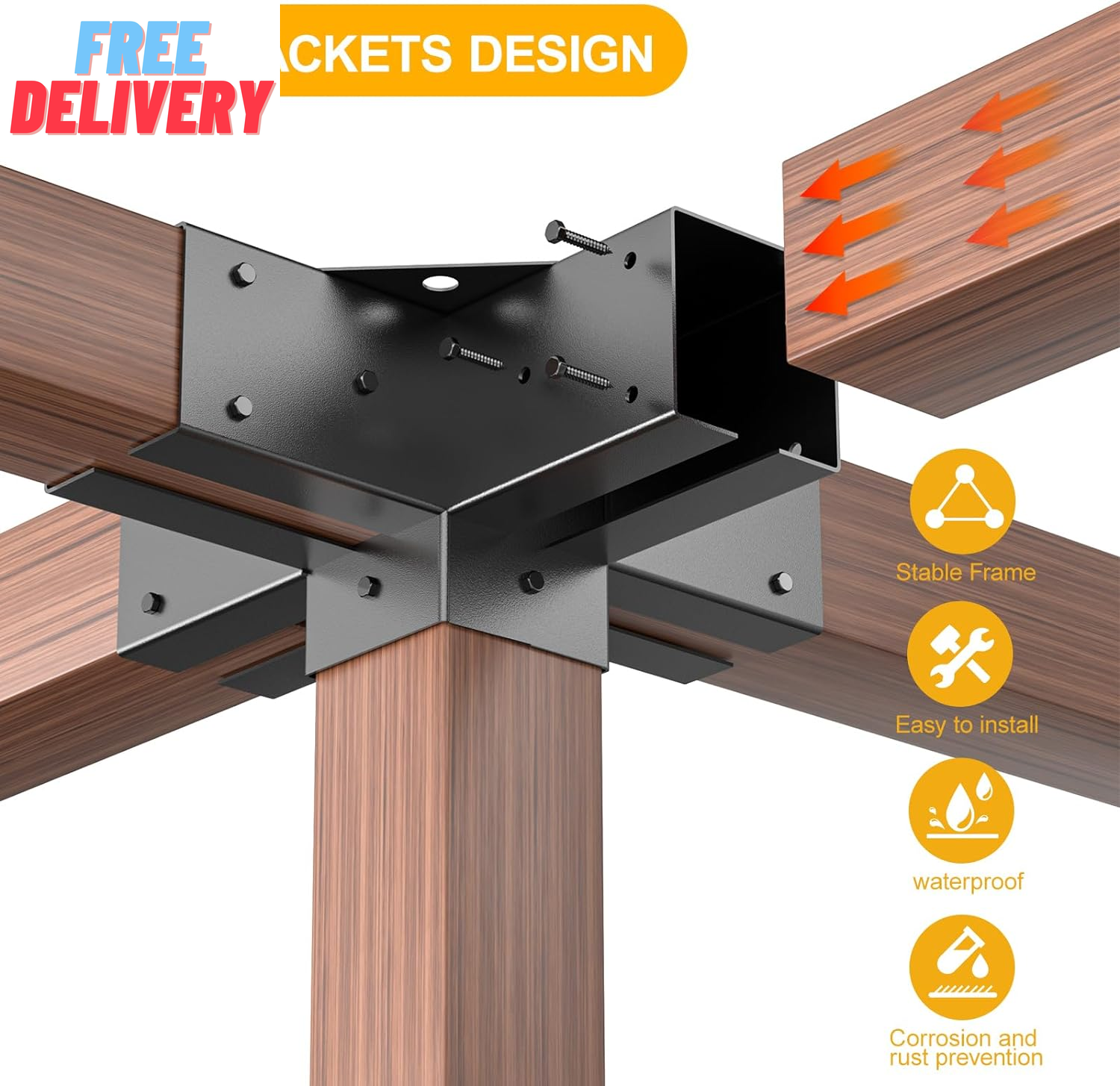4X4 Pergola Brackets Kit, 5-Way Powder-Coated Woodworks Corner Brackets ...