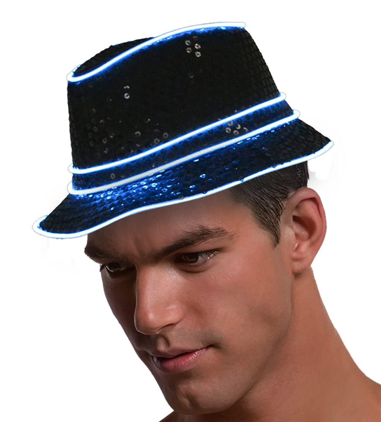 LED Lighted Up Hat Glow Fedora Hat for Club Party DJ Hat Halloween ...