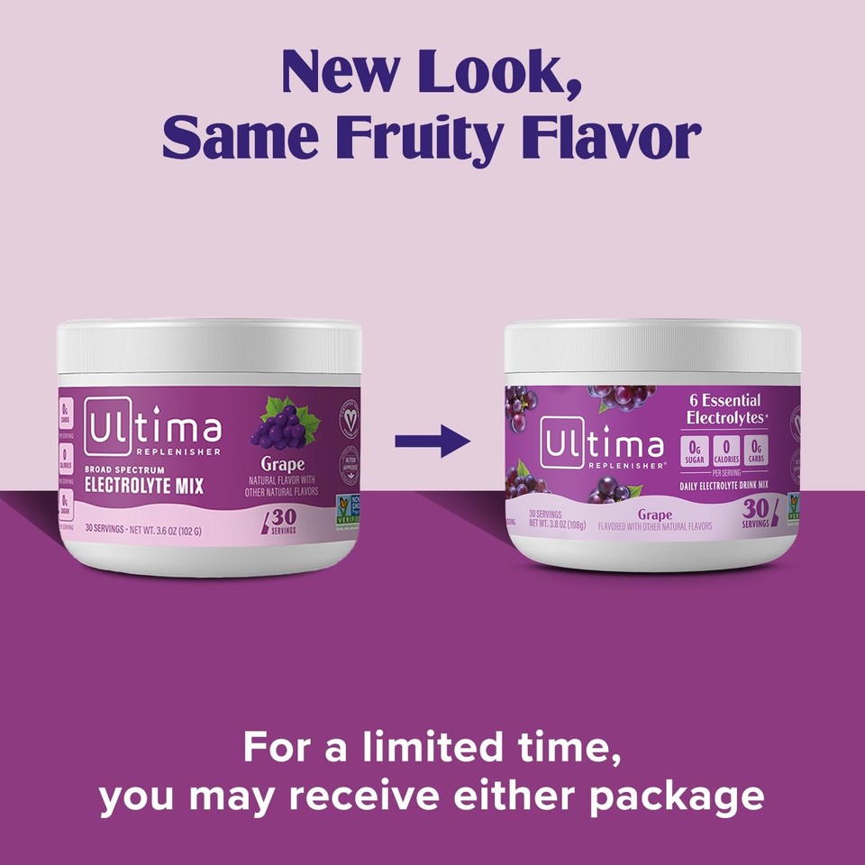 Ultima Replenisher Electrolyte Hydration Powder, Grape, 30 Serving ...