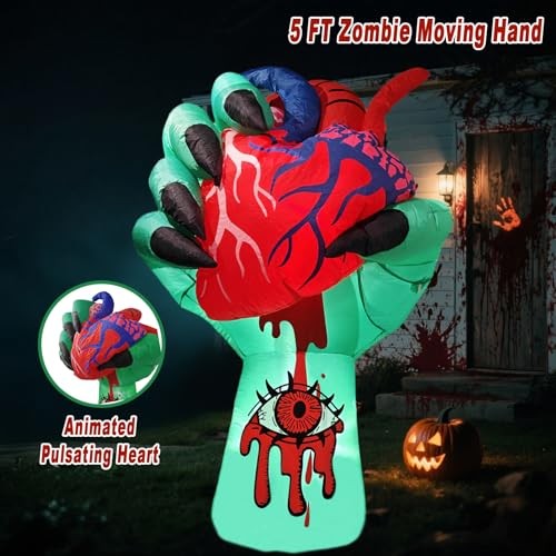 5 FT Halloween Inflatables Zombie Hand with Pumping Heart, Scary ...