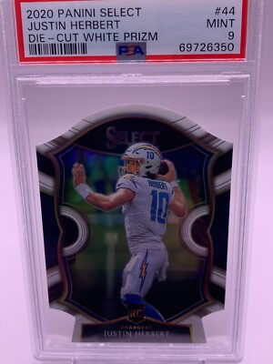 PSA 9 Justin Herbert 2020 Panini Select Rookie RC Die Cut White Prizm ...