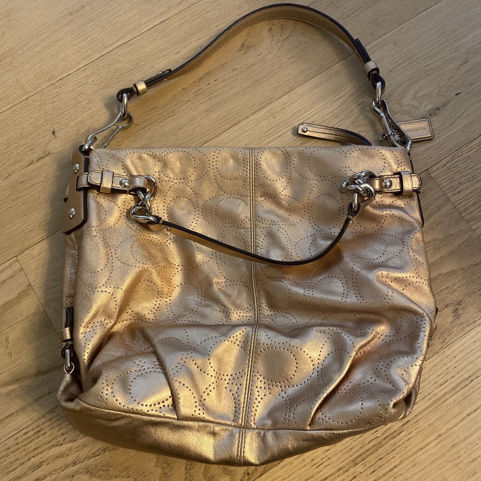 COACH BROOKE ROSE GOLD PERFORATED LOGO Leather Handba… - Gem