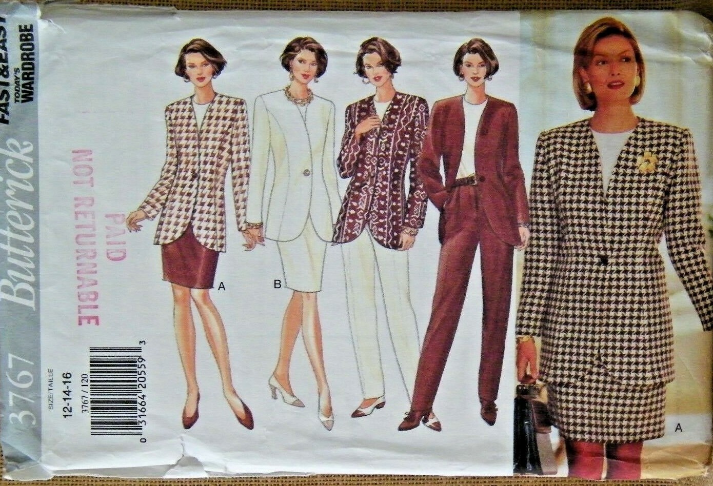 Butterick Sewing Pattern 3767 Misses Jacket Top Skirt Pants Sz 12 14 16 ...