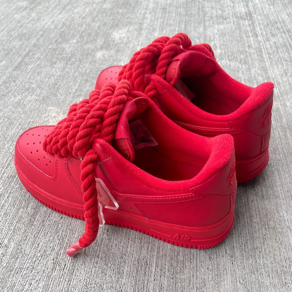 All Red Nike Air Force 1 Custom with Chunky Rope Laces AF1 and Hangtag ...