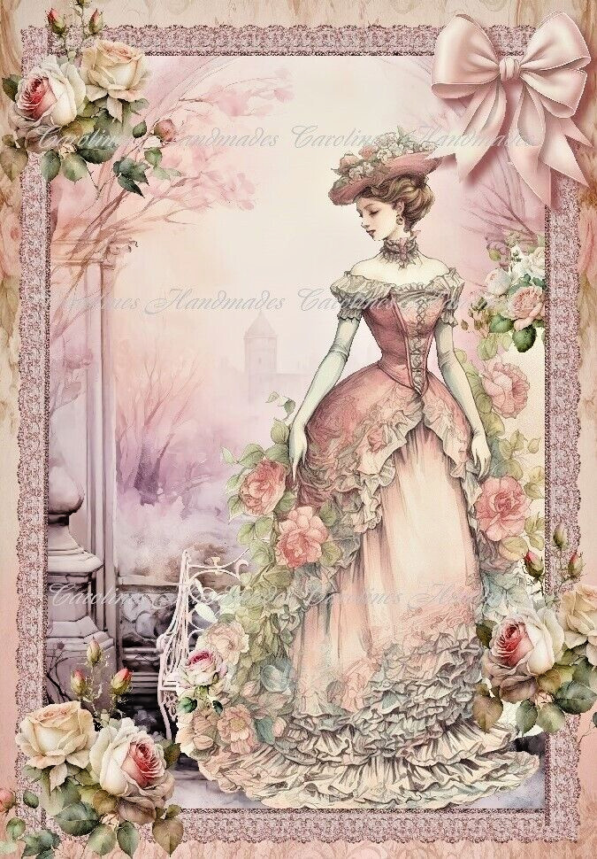 Vintage Victorian Lady H Reproduction Cotton Fabric Quilt Block Multi ...