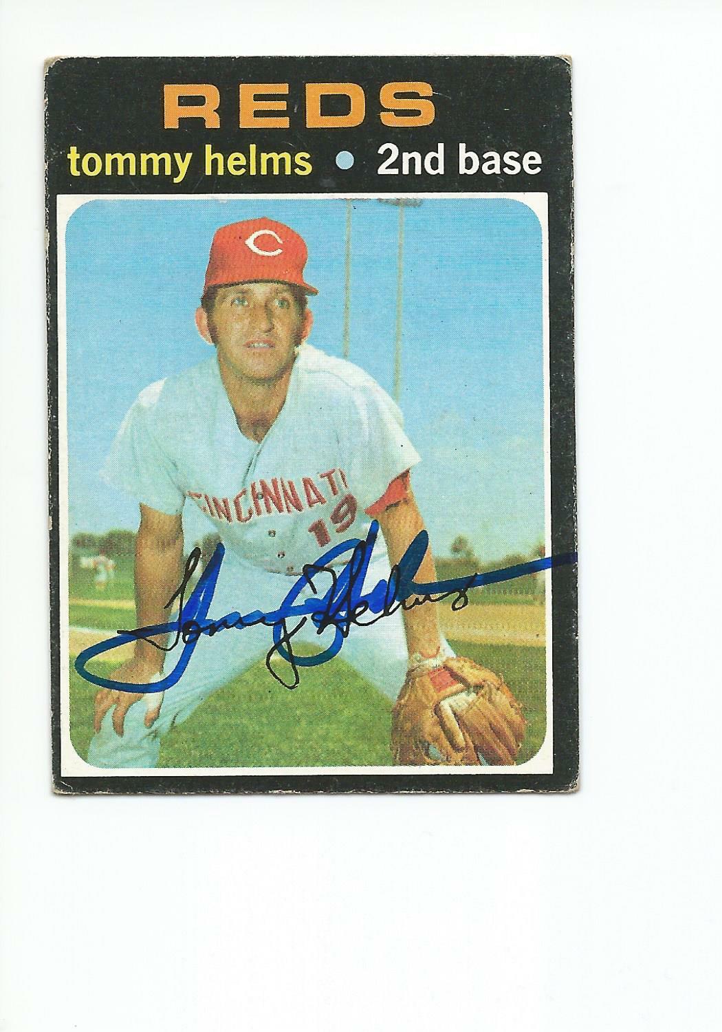 TOMMY HELMS Autographed Signed 1971 Topps Baseball card Cincinnati Reds ...