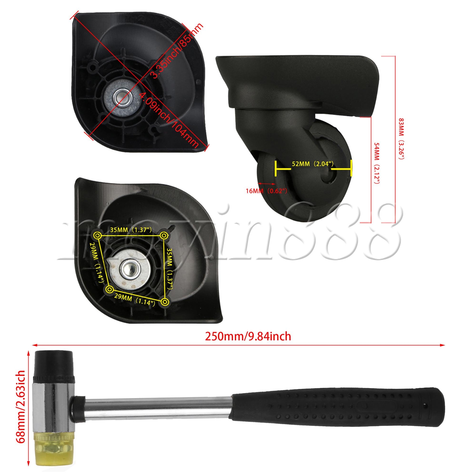 Suitcases Spinner Wheel Replacement W187 3.26" with Rubber Hammer Set ...